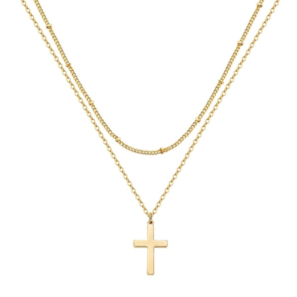 Colier Dublu Religion cu Cruce din Inox placat cu AUR 18K