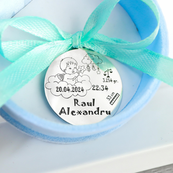 Banut Argint 2.5cm pentru botez - mot - turta personalizabil - Baby ...