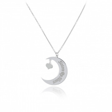 Colier personalizabil din argint cu semiluna si inimioara
