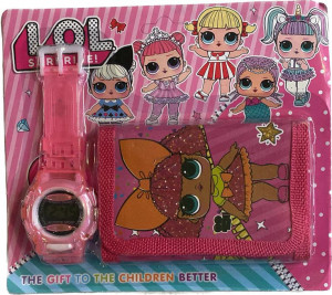 Set ceas electronic de mana si portofel copii tip Lol