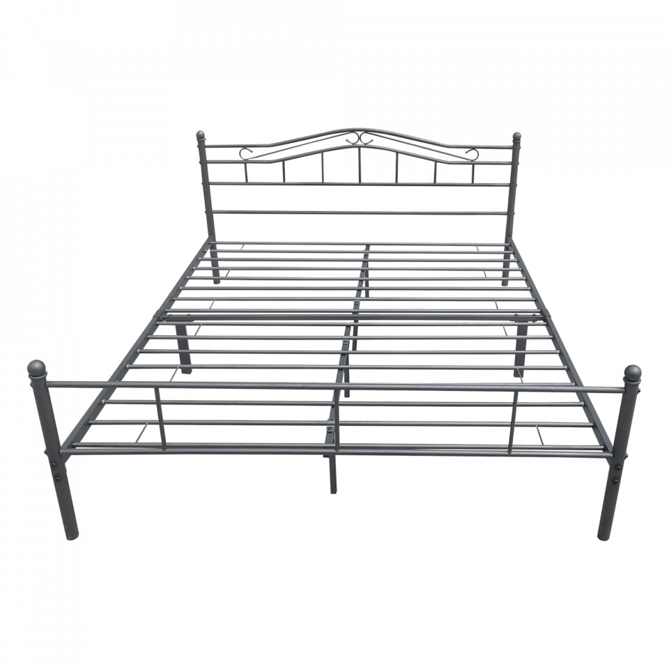 Pat rama metalica Florenz140 cu saltea, 200 x 140 cm, otel, gri inchis ...