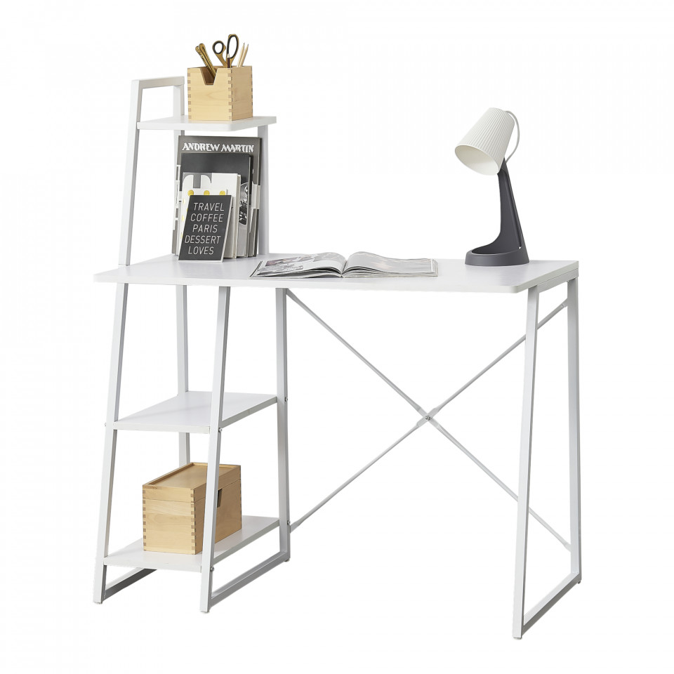 Birou cu 3 sertare si 3 rafturi alb - P56817820