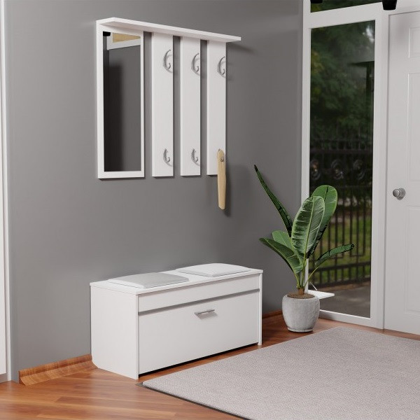 TECUIA102 - Set Cuier hol 100 x 38 x 180 cm - Alb-Mat