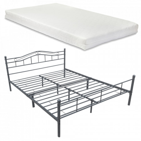 Pat rama metalica Florenz140 cu saltea, 200 x 140 cm, otel, gri inchis ...