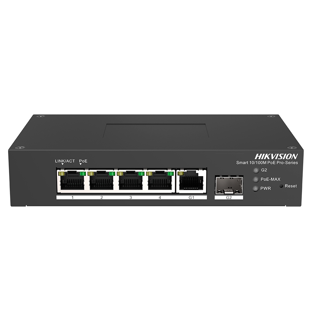 Switch PoE Hikvision - 4 portas RJ45 FE + 1 porta Gigabit RJ45/SFP - 4 ...