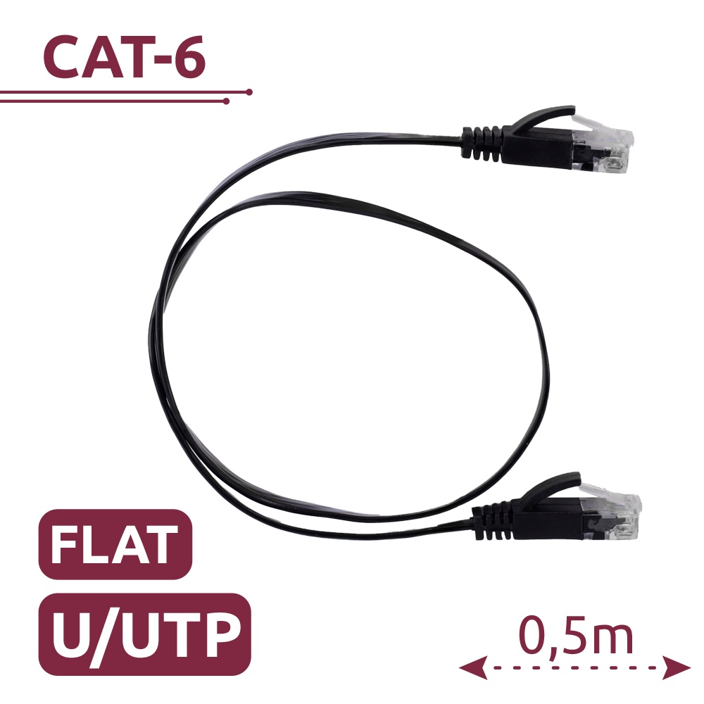Cabo UTP Flat - Ethernet - Conectores RJ45 - Categoria 6 - 0,5 m - Cor ...