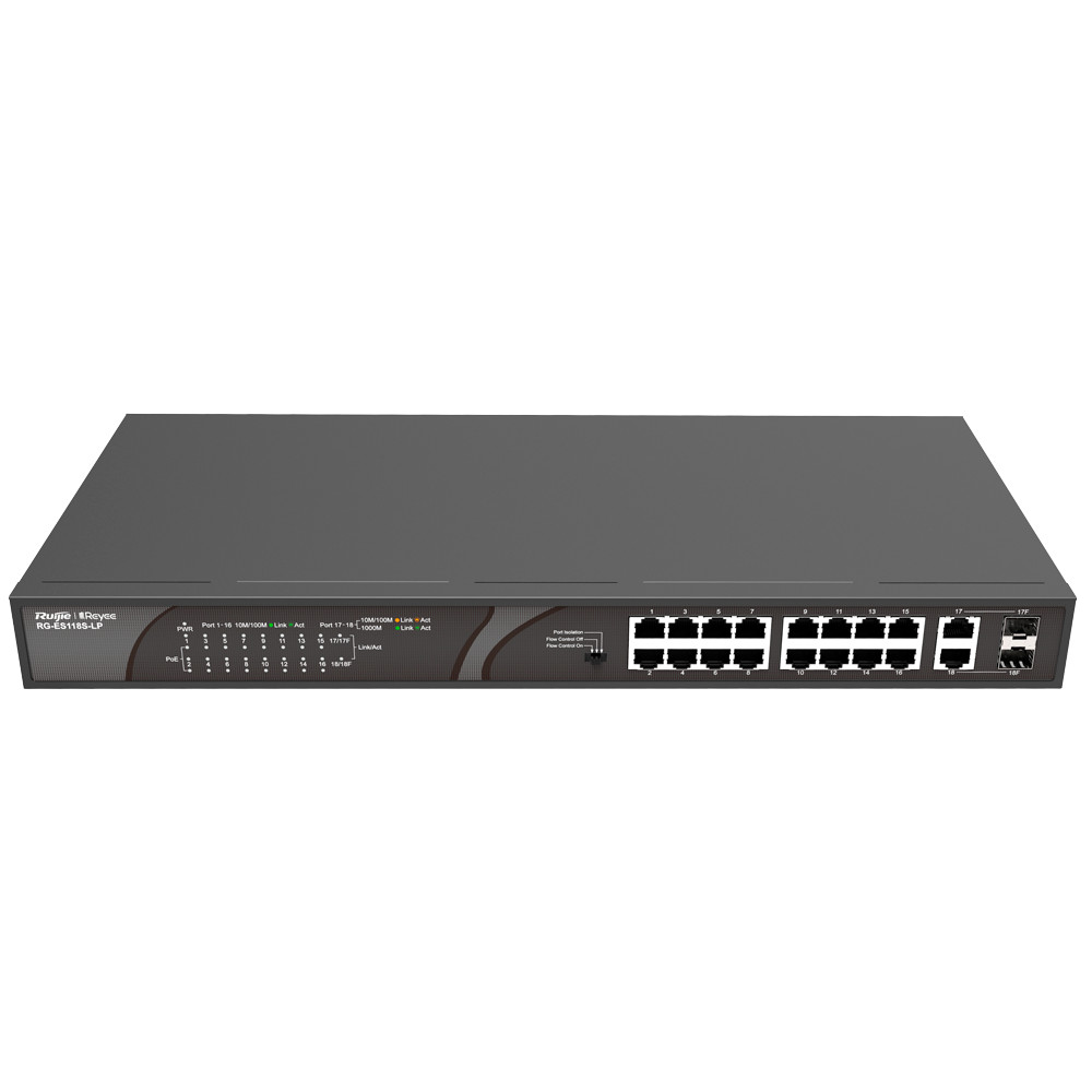 Reyee PoE Desktop Switch - Caixa metálica - 16 Portas RJ45 10/100 Mbps ...