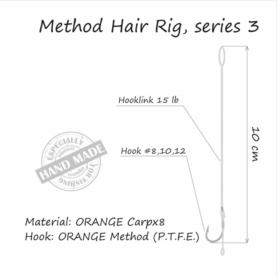 RIG FEEDER ORANGE SERIES 3 NO.8 15LB METHOD HAIR RIGS