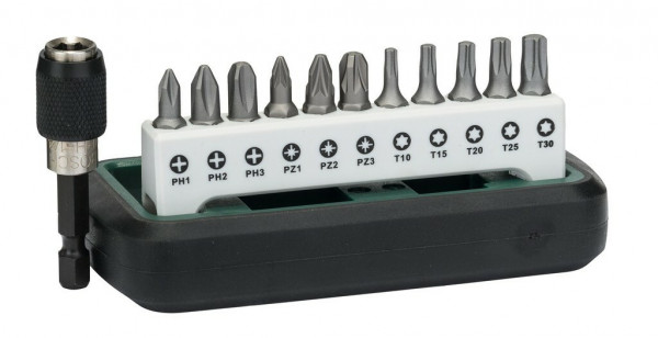 DIY 12-pc compact bit set BOSCH 5x Torx, 6x cross/slotted,1 magnet mount