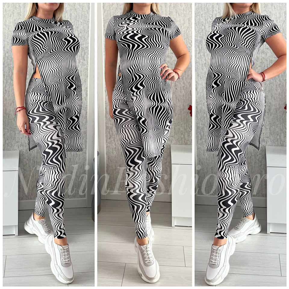 Compleu Colanti lungi +Tricou lung ZEBRA - Negru/Alb