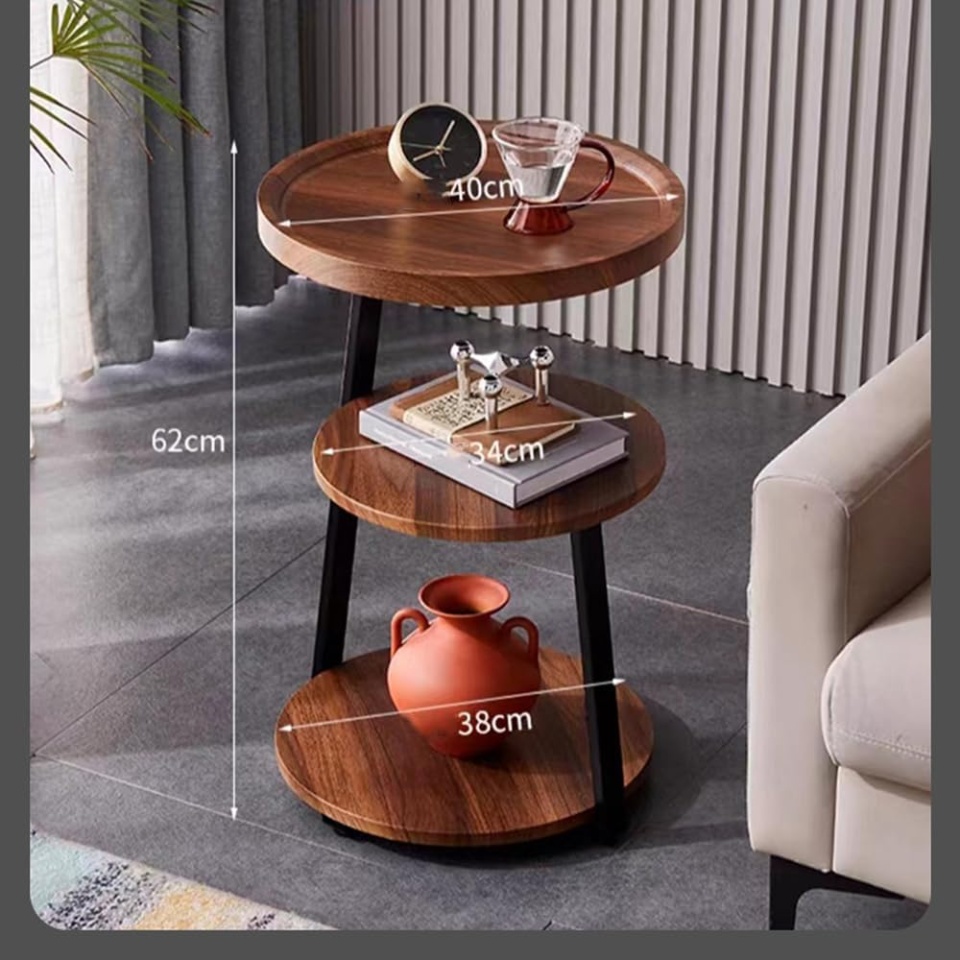 Masuta cafea rotunda, awwaline, lemn, maro, 3 nivele, 62 x 38 cm