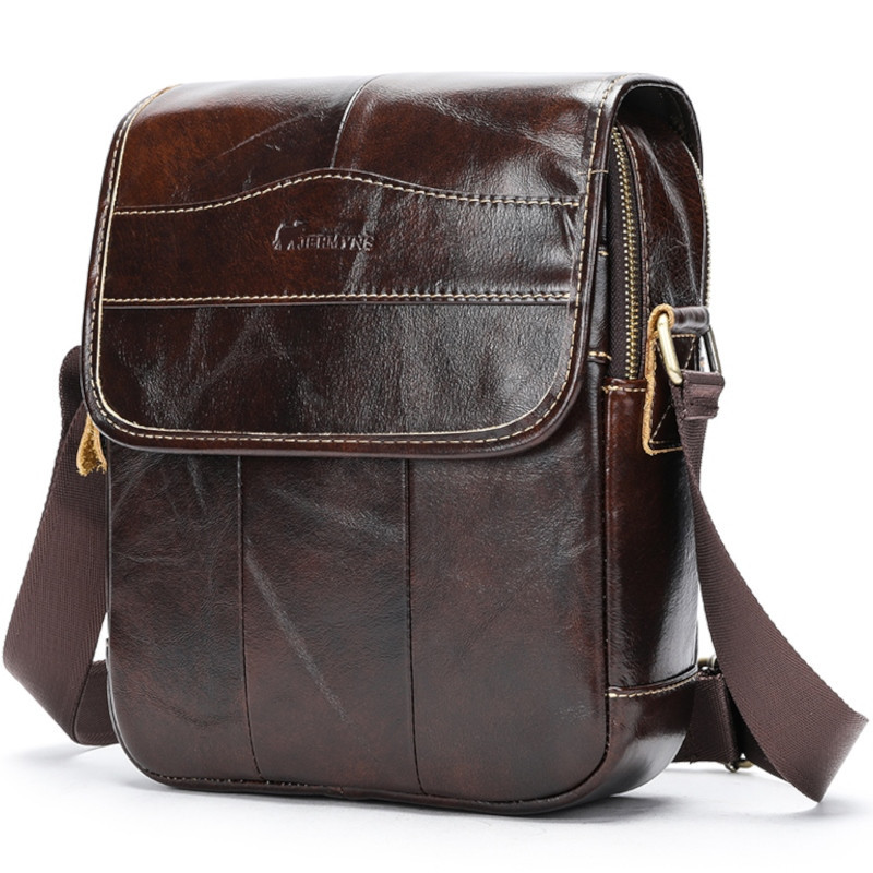 Geanta messenger barbati JERMYN'S Jacob din piele naturala maro inchis