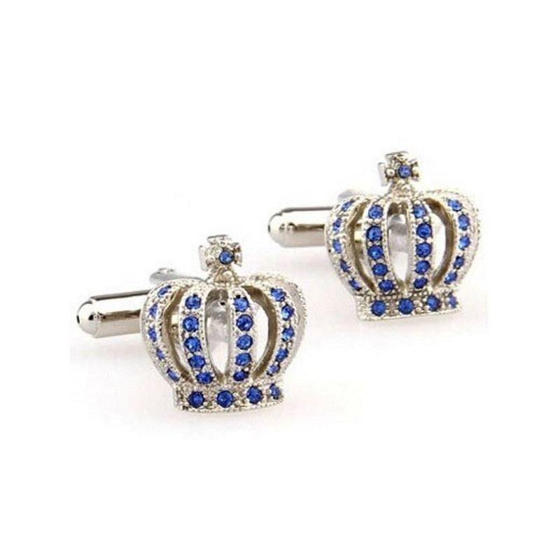 Butoni de camasa argintii "Royal" cu cristale albastre