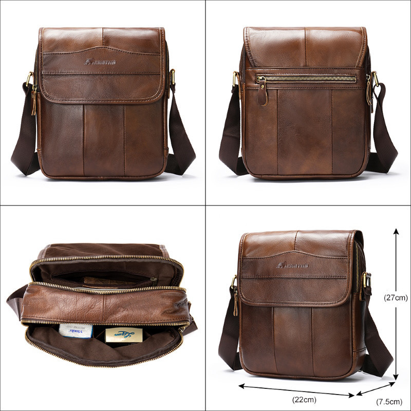 Geanta messenger barbati din piele naturala maro Jacob