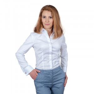 Camasi Office Dama Albe cu butoni EASY IRON - Luxury Slim Fit Diagonal