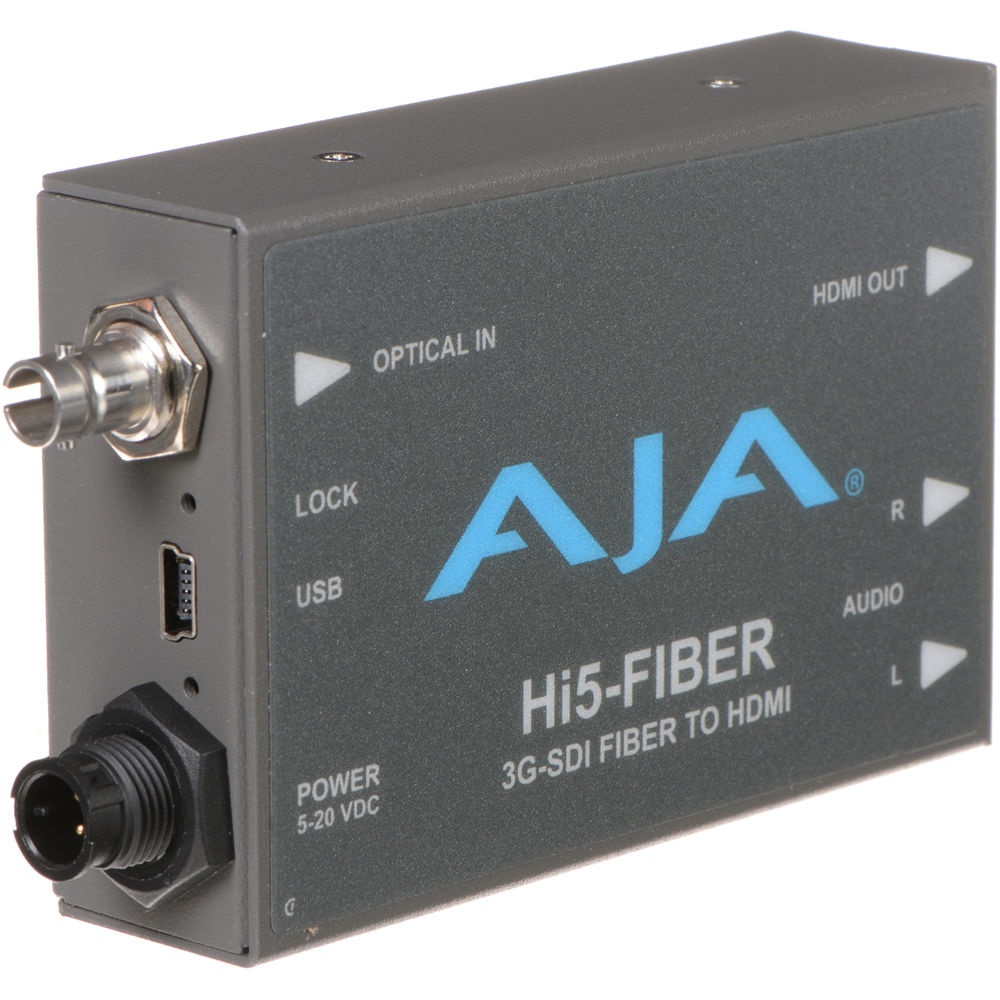 AJA Hi5-Fiber, Convertor 3G-SDI (conector ST fibra optică) la HDMI | vivomag.ro