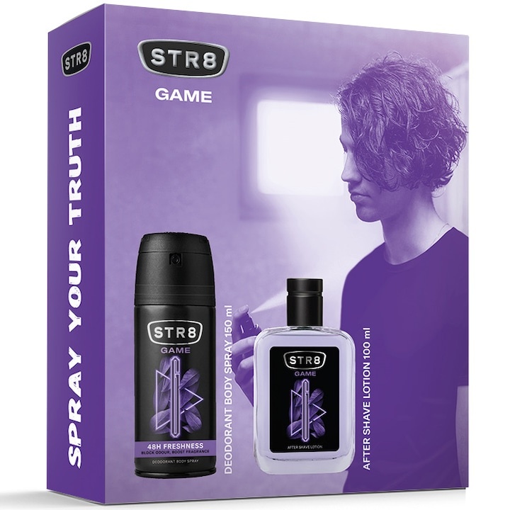 Set cadou STR8 Game: Lotiune dupa barbierit, 100 ml + Deodorant spray ...