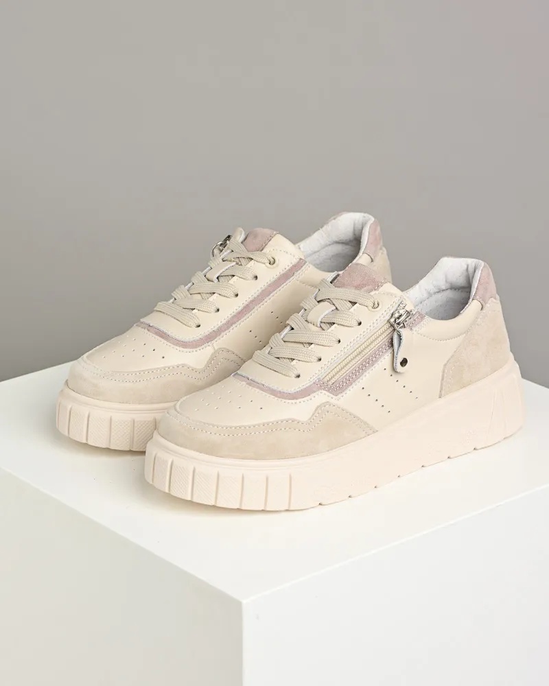 Kožne ženske patike na pertlanje 4119-1 bež