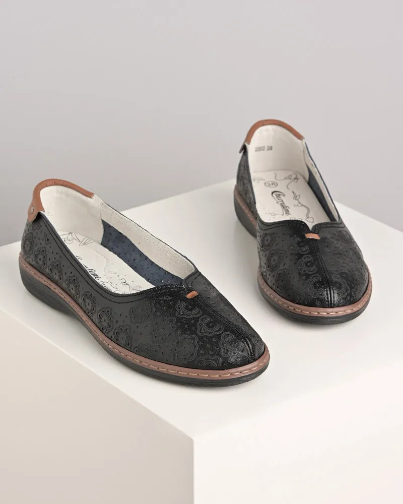 Kožne ženske baletanke 2893 crne