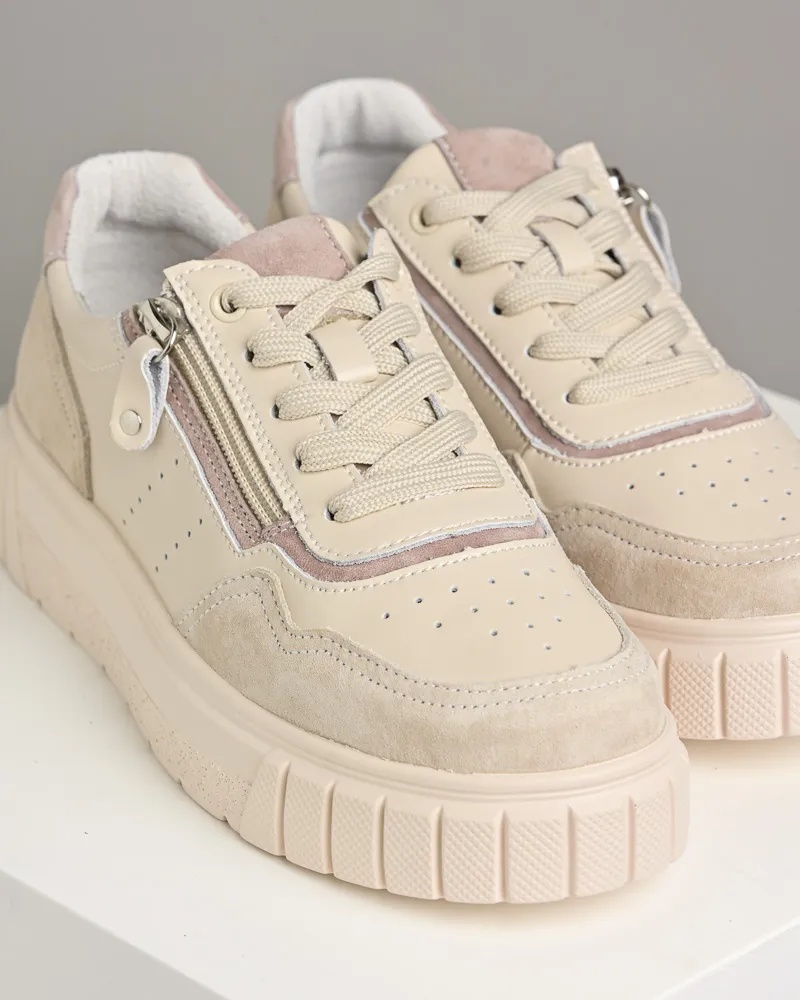 Kožne ženske patike na pertlanje 4119-1 bež