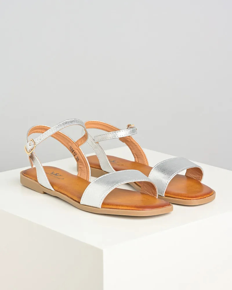 Srebrne ravne ženske sandale S2612