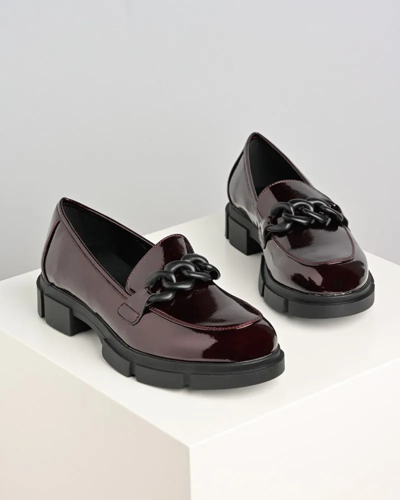 Ženske cipele na debelom đonu C2470 bordo lakovane