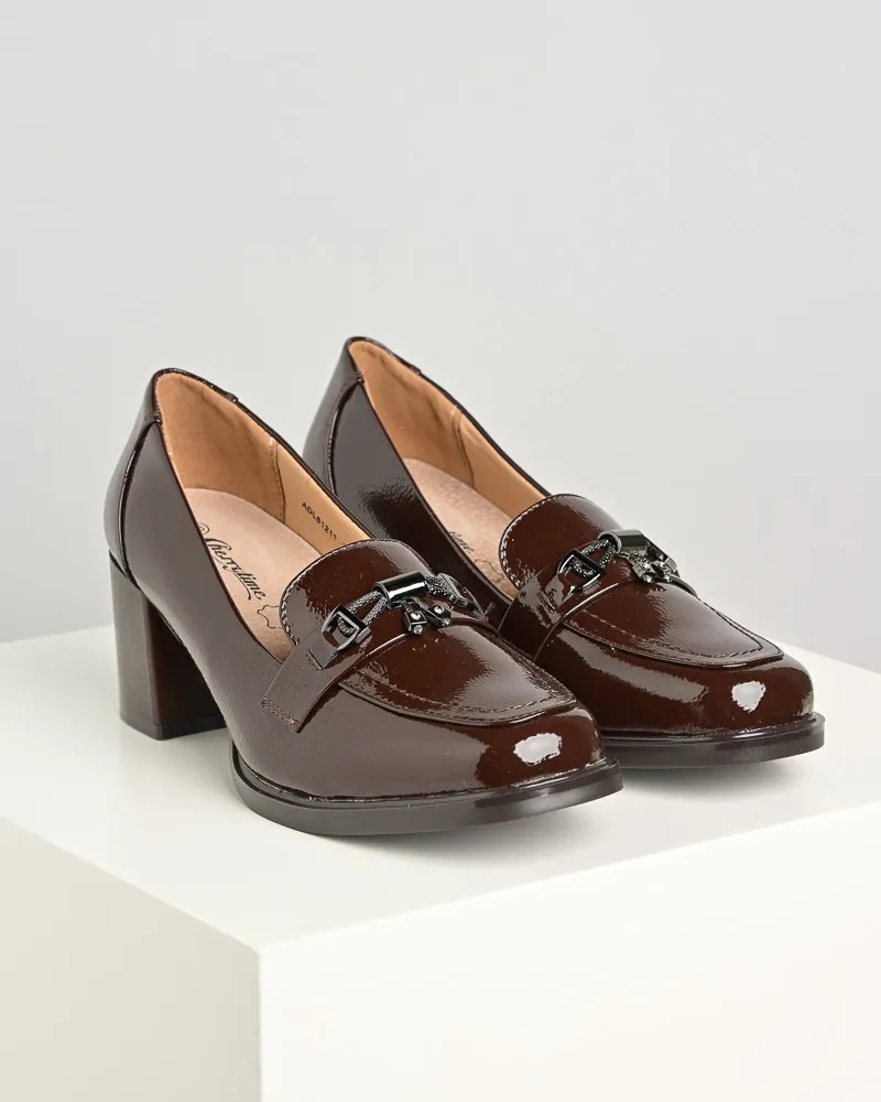 Ženske lakovane cipele na deblju štiklu ADL61211 braon