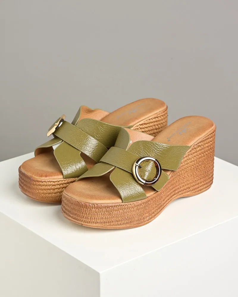 Ženske papuče na platformu PA1239 maslinaste