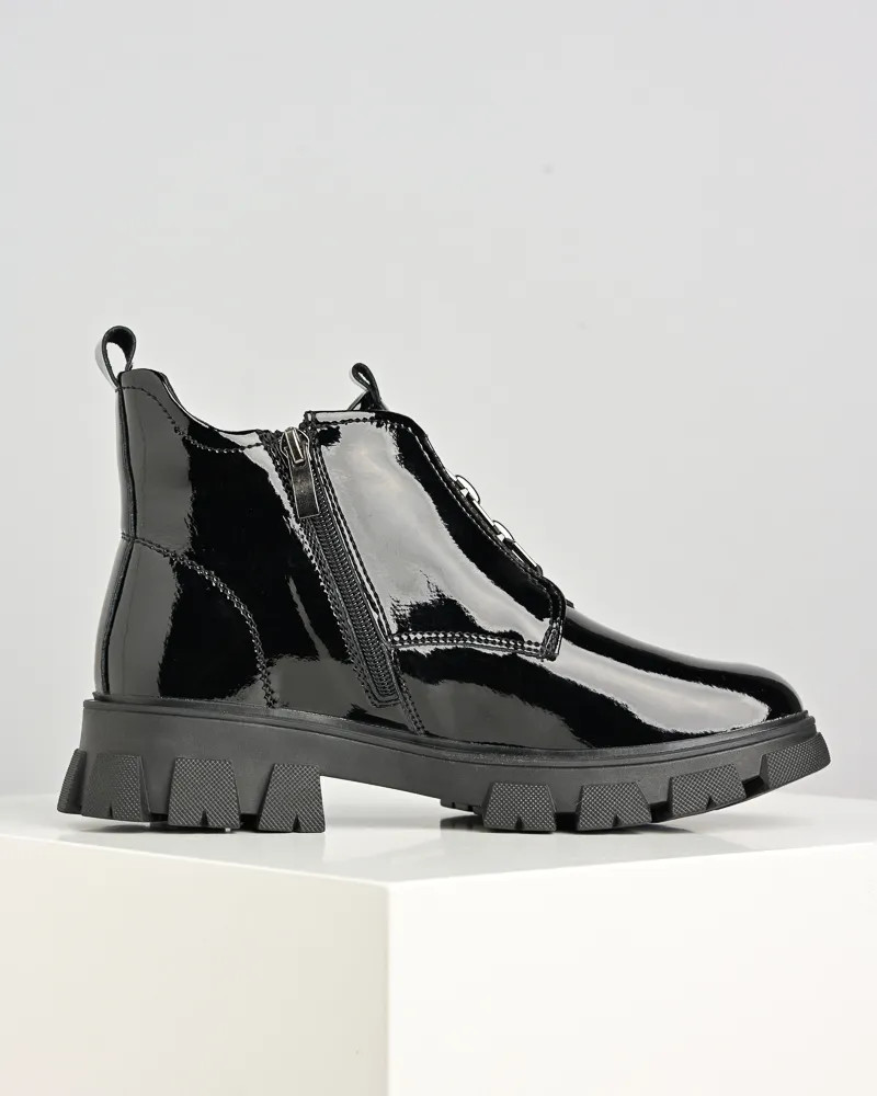 Kožne lakovane duboke cipele na debelom đonu 2720-1 crne