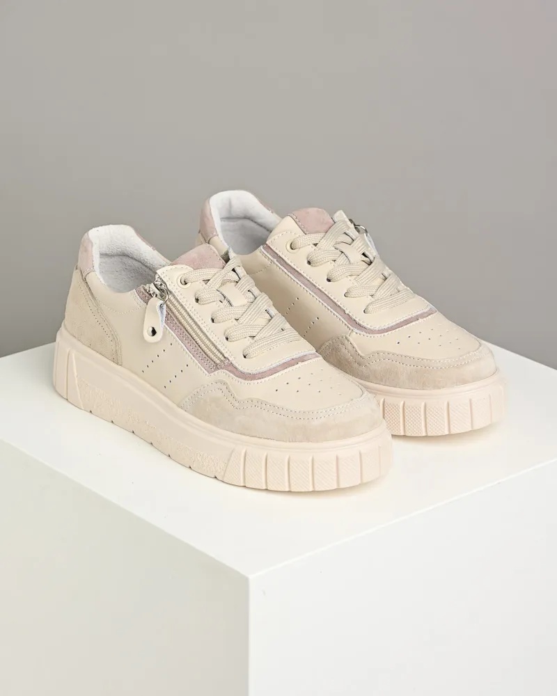 Kožne ženske patike na pertlanje 4119-1 bež