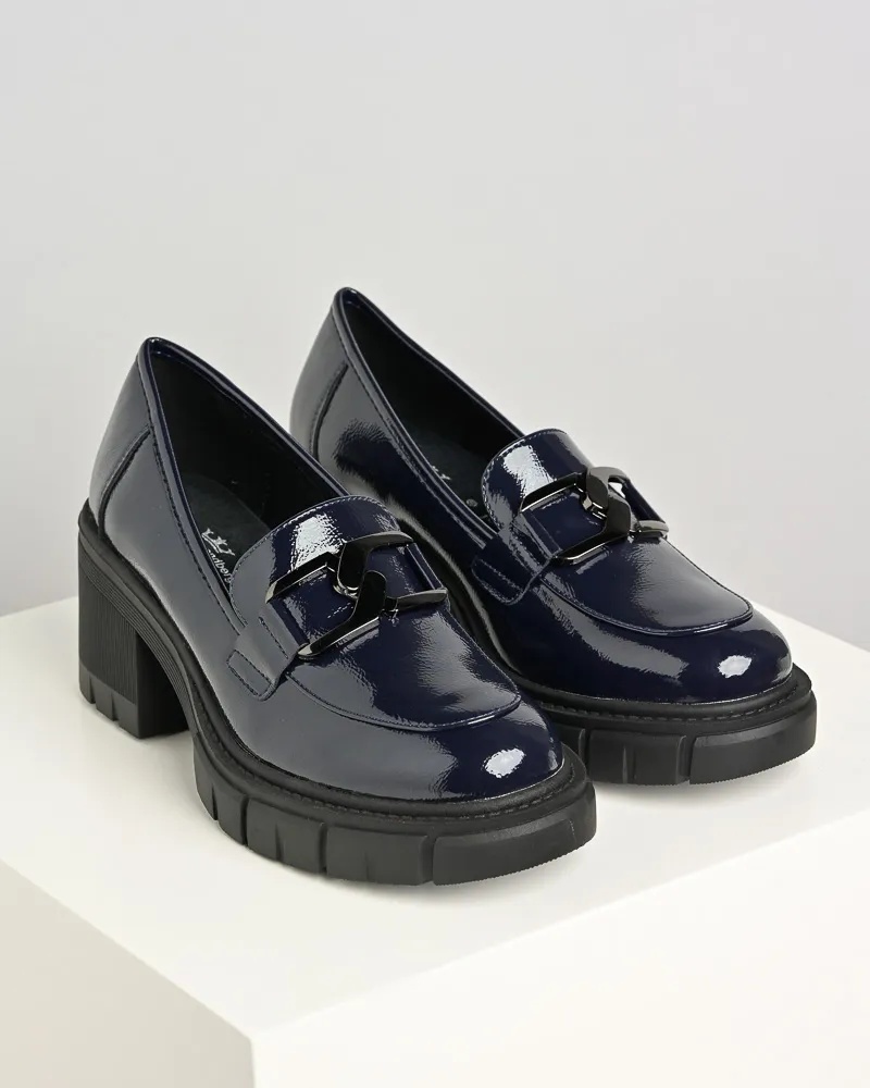 Ženske cipele na debelu štiklu C3688 teget lakovane