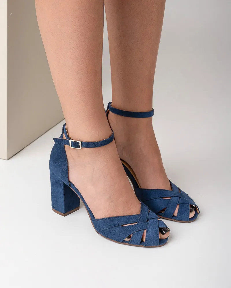 Ženske sandale na deblju štiklu S2557 teget