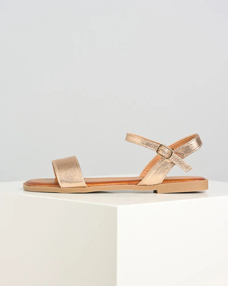 Zlatne ravne ženske sandale S2612