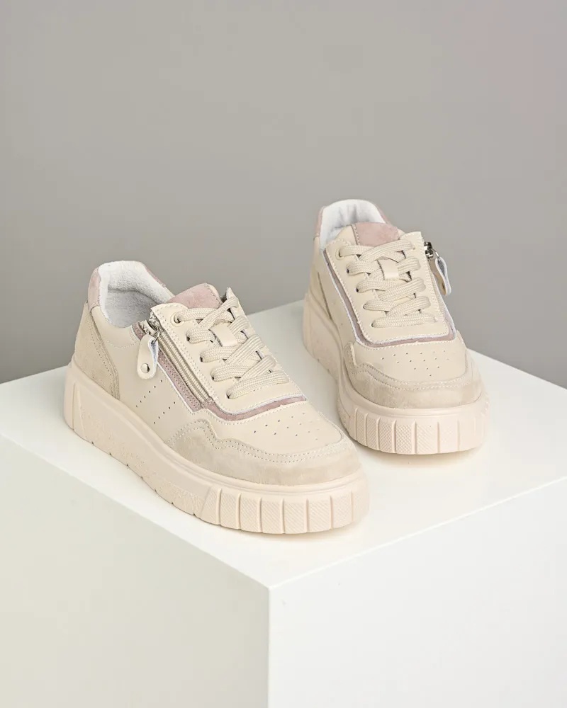 Kožne ženske patike na pertlanje 4119-1 bež