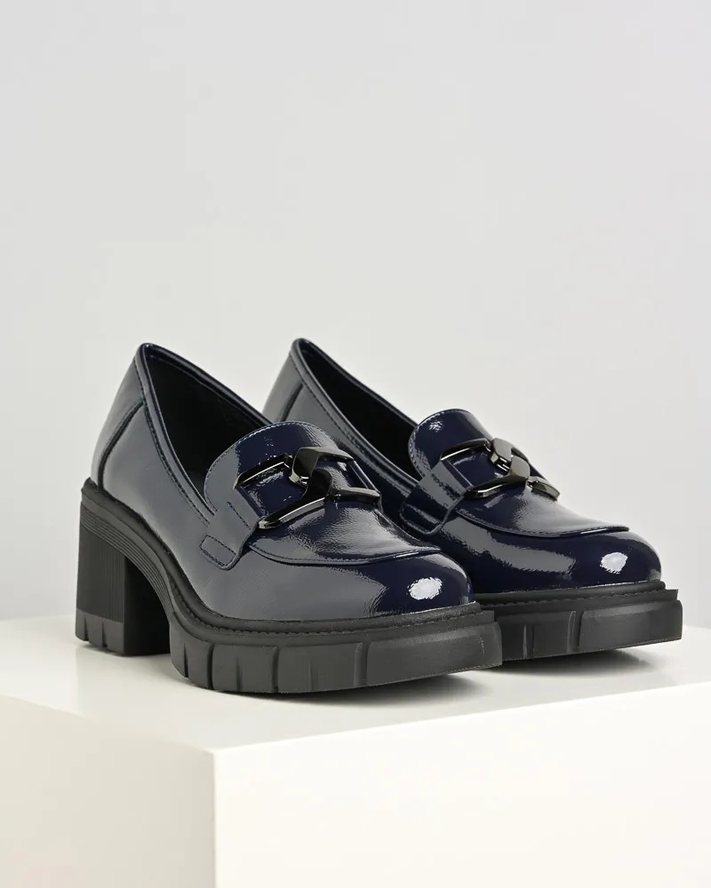 Ženske cipele na debelu štiklu C3688 teget lakovane