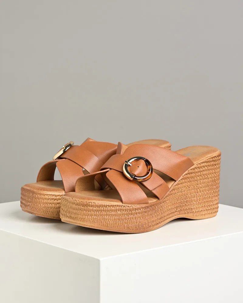 Ženske papuče na platformu PA1239 kamel