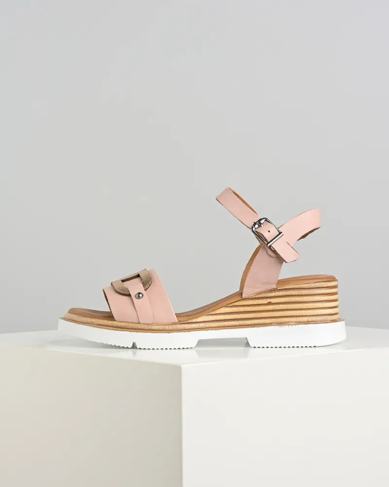 Ženske kožne sandale na ortoped petu 7311 roze