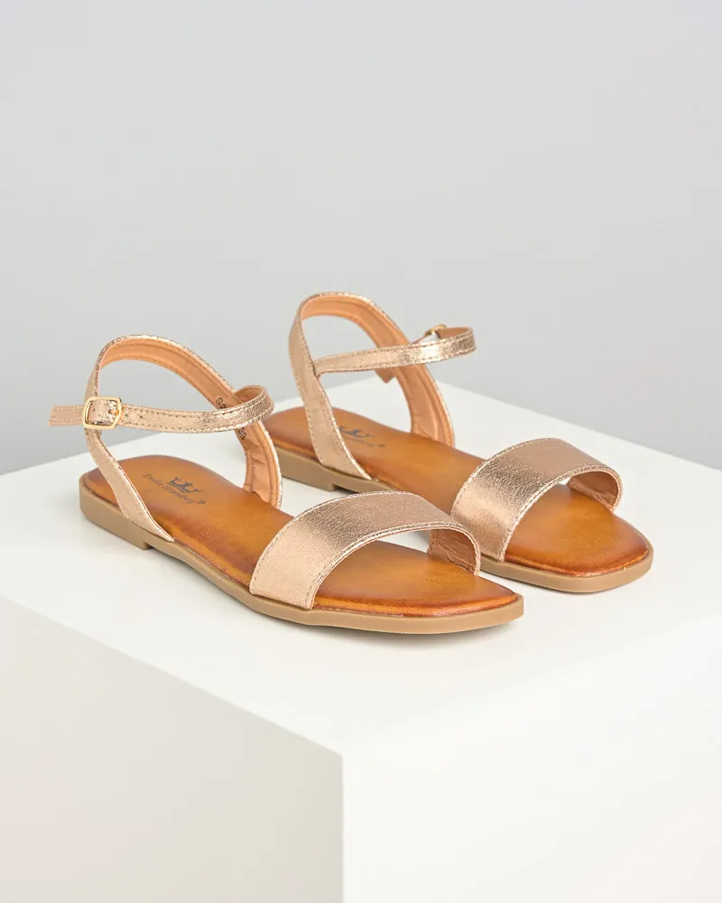 Zlatne ravne ženske sandale S2612