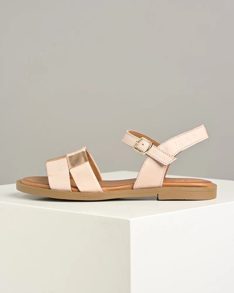 Kožne ravne ženske sandale 2980 puder roze