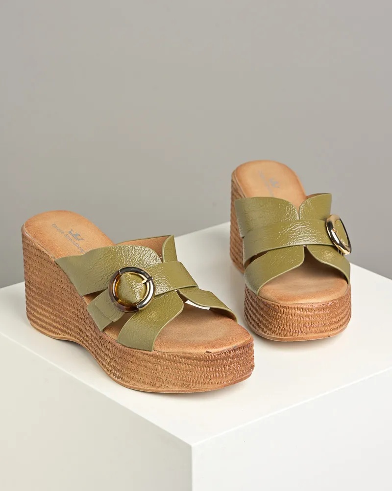 Ženske papuče na platformu PA1239 maslinaste