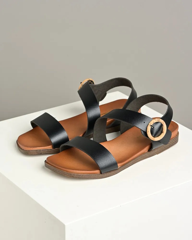 Ženske ravne sandale S22 crne