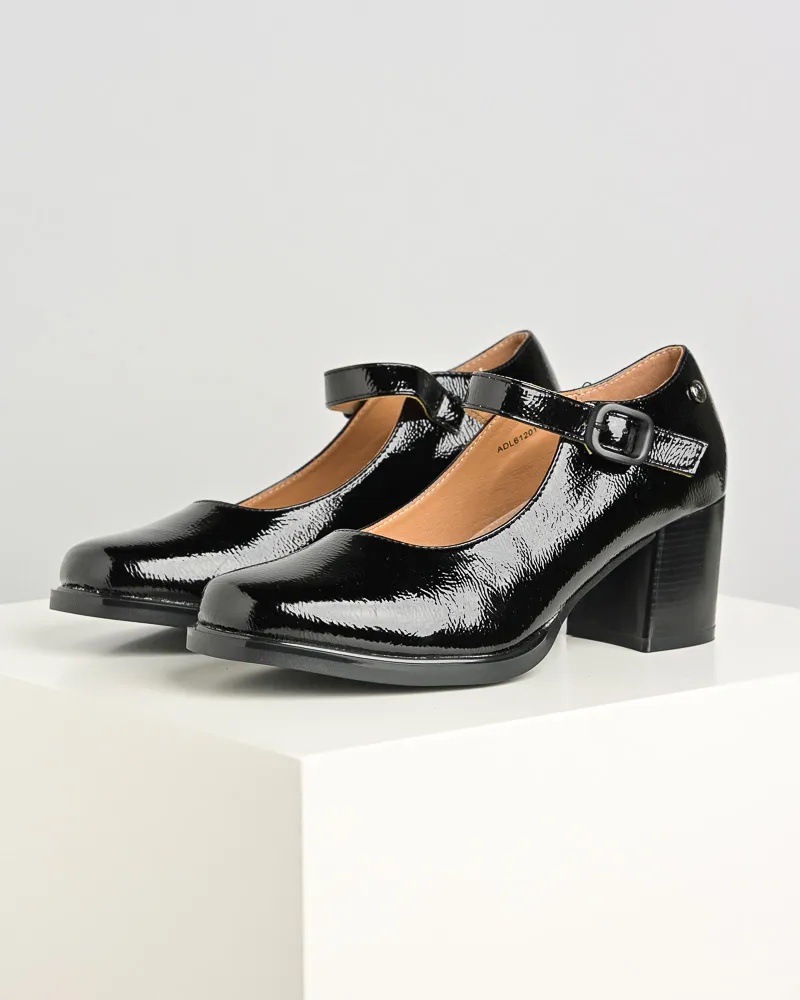 Ženske lakovane cipele na deblju štiklu ADL61201 crne