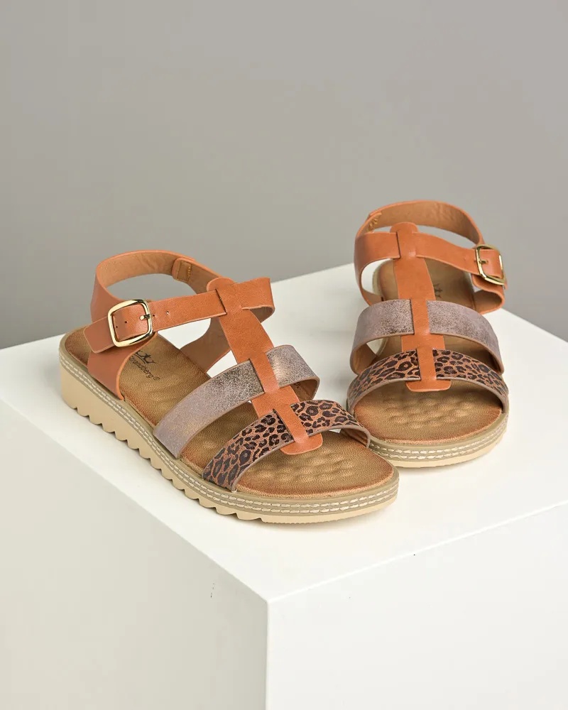 Ženske ravne sandale S14 kamel