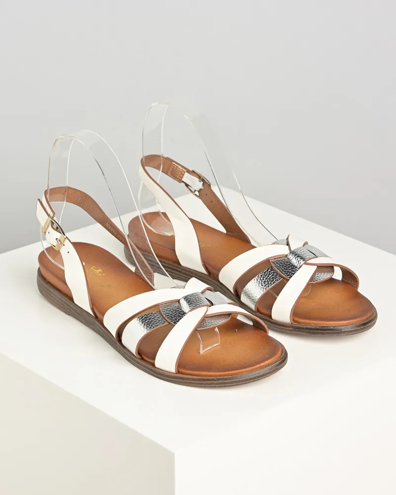 Bele ravne ženske sandale S2352