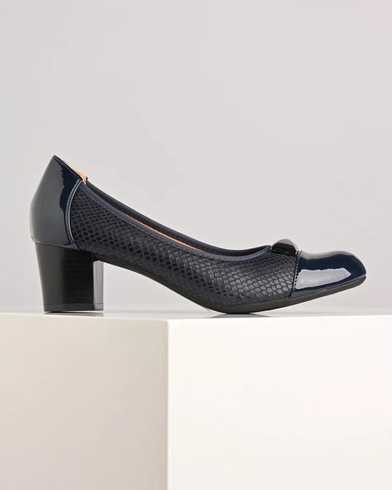 Ženske cipele na deblju štiklu L762406 teget