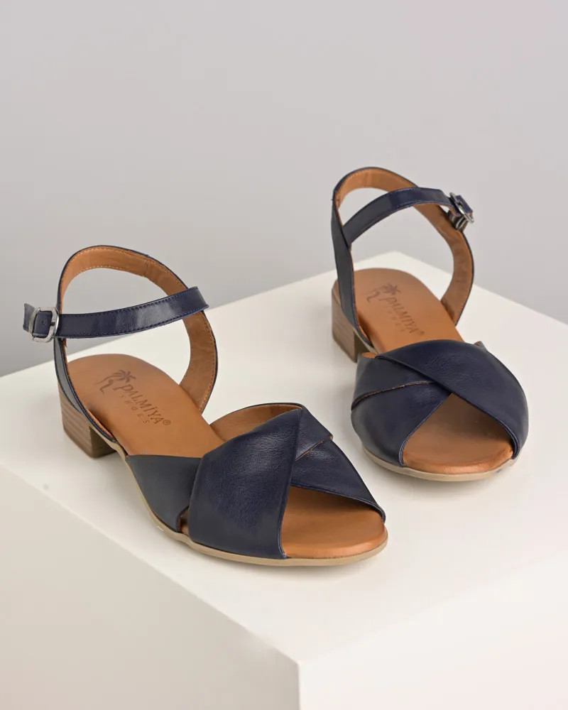 Ženske kožne sandale na blok petu 1828 teget