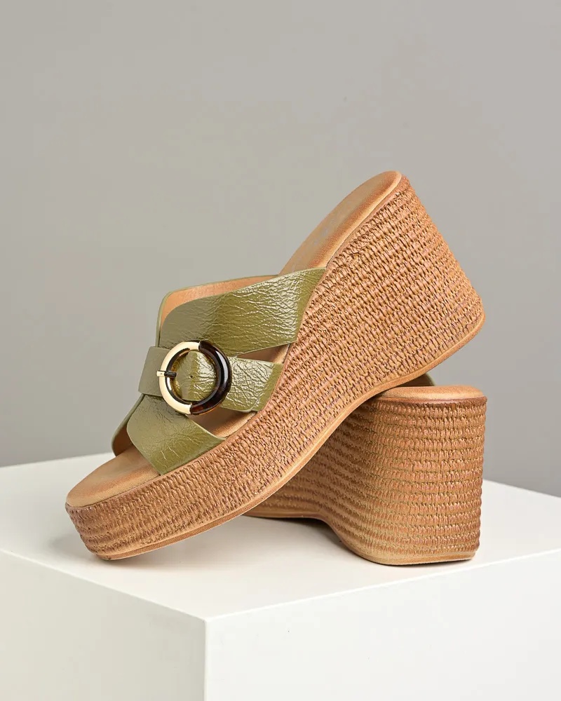 Ženske papuče na platformu PA1239 maslinaste