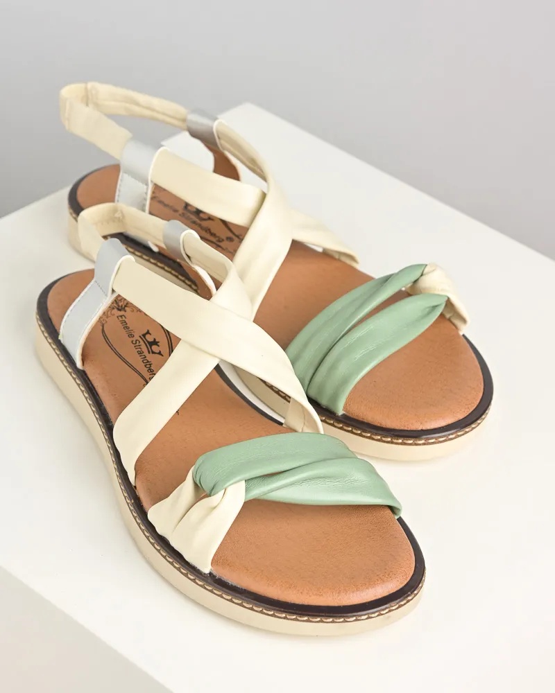 Ženske ravne sandale S2378 belo/zelene