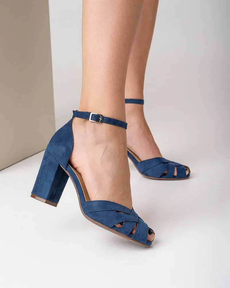 Ženske sandale na deblju štiklu S2557 teget