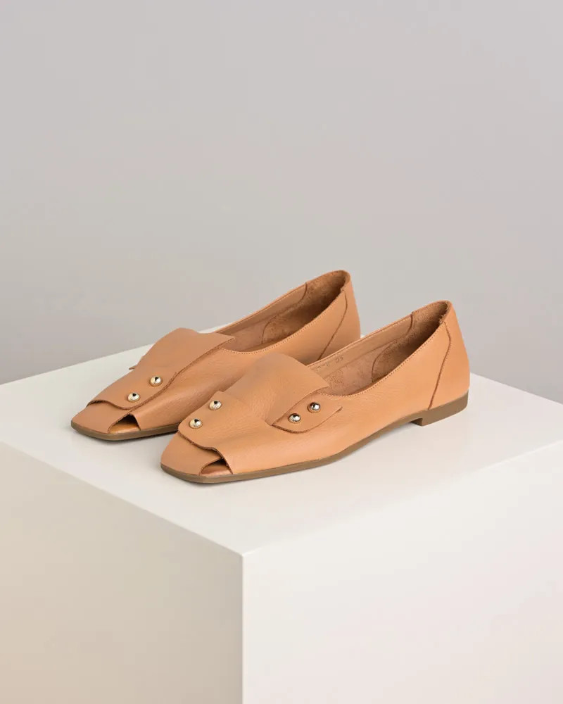 Kožne ženske baletanke 111038 kamel